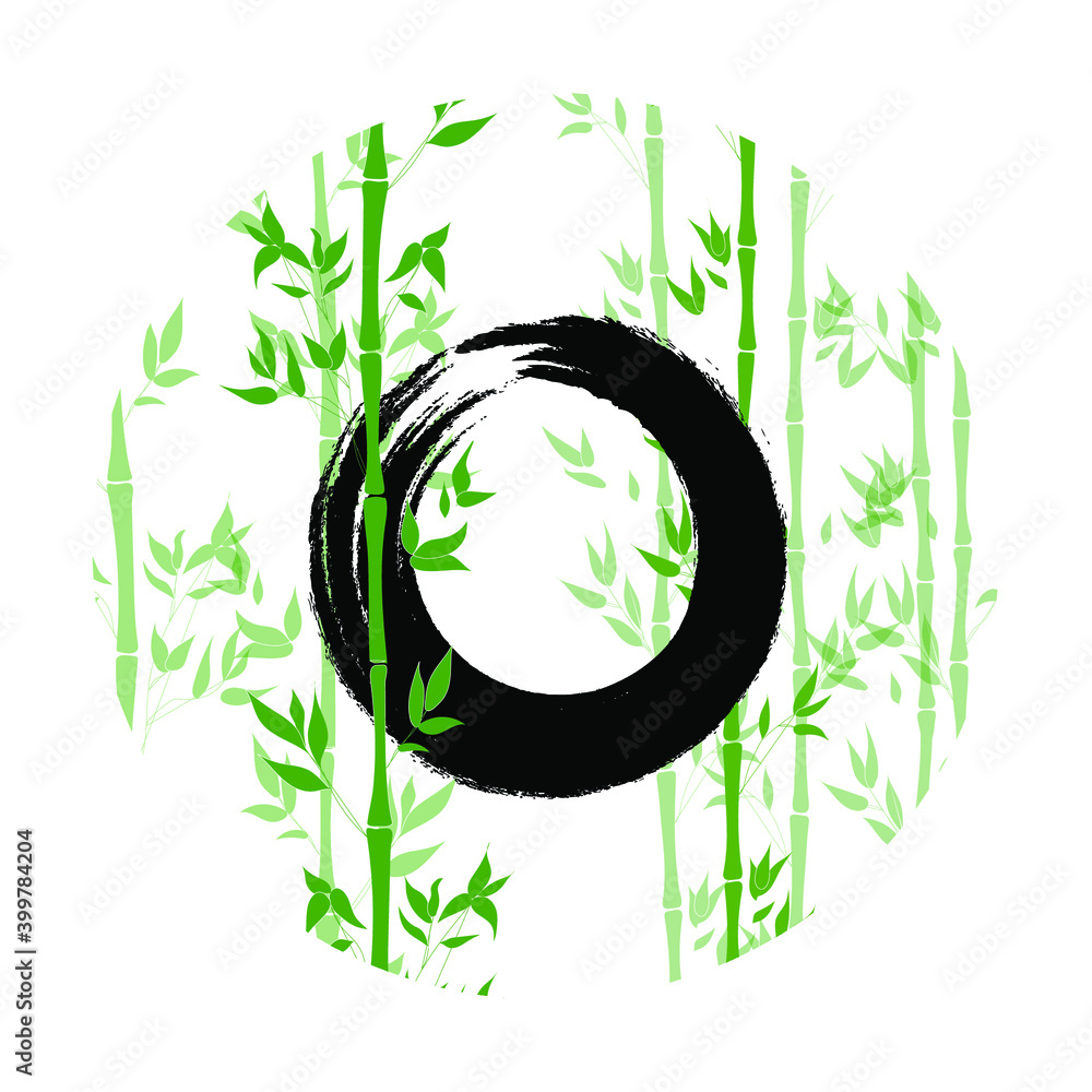 Vector Illustration, Bamboo Leaves and Black Zen Circle, Calligraphic ...