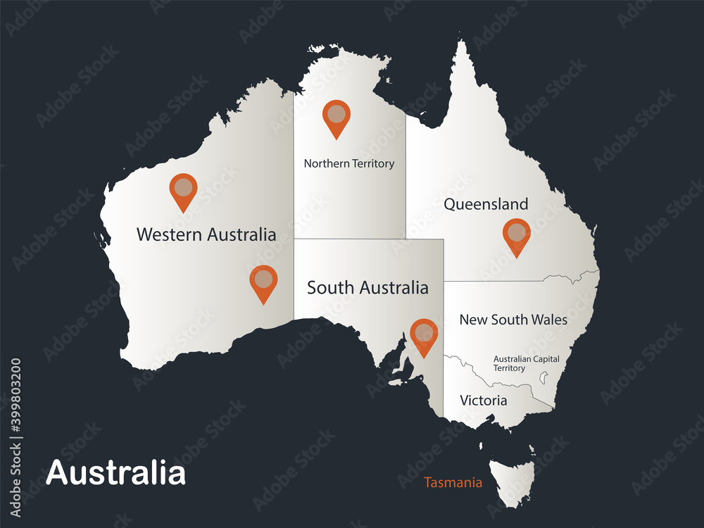 Vector de Stock Australia map, Infographics flat design colors snow ...