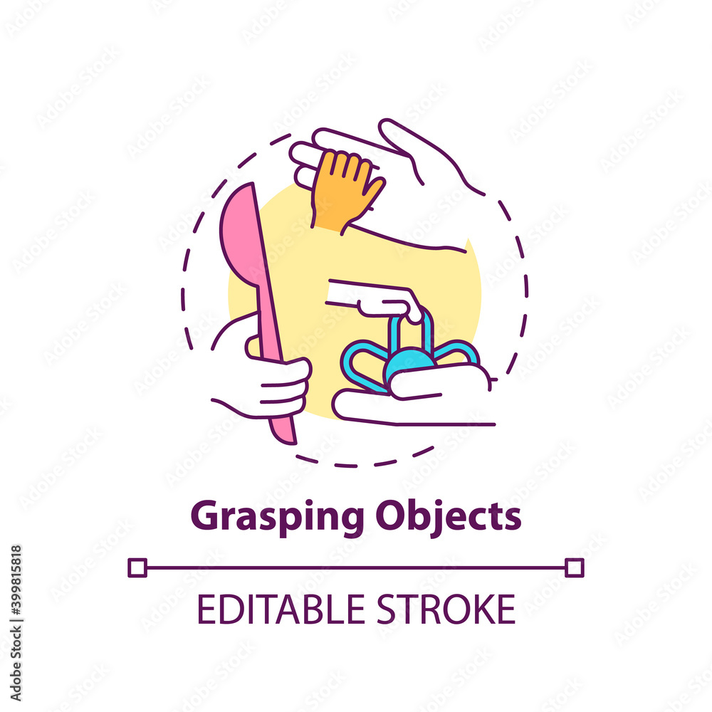 Grasping objects concept icon. Baby grab object. Developmental ...