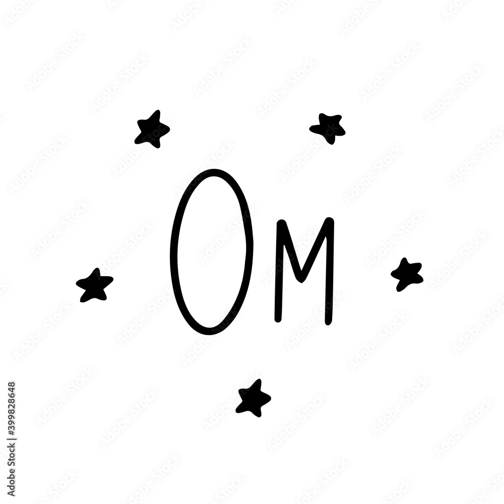 Om. Handwritten word. Black and white yoga vector illustration isolated ...