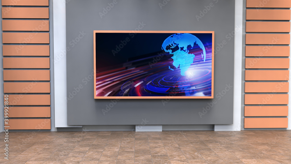 Backdrop For TV Shows .TV On Wall.3D Virtual News Studio Background, 3d ...