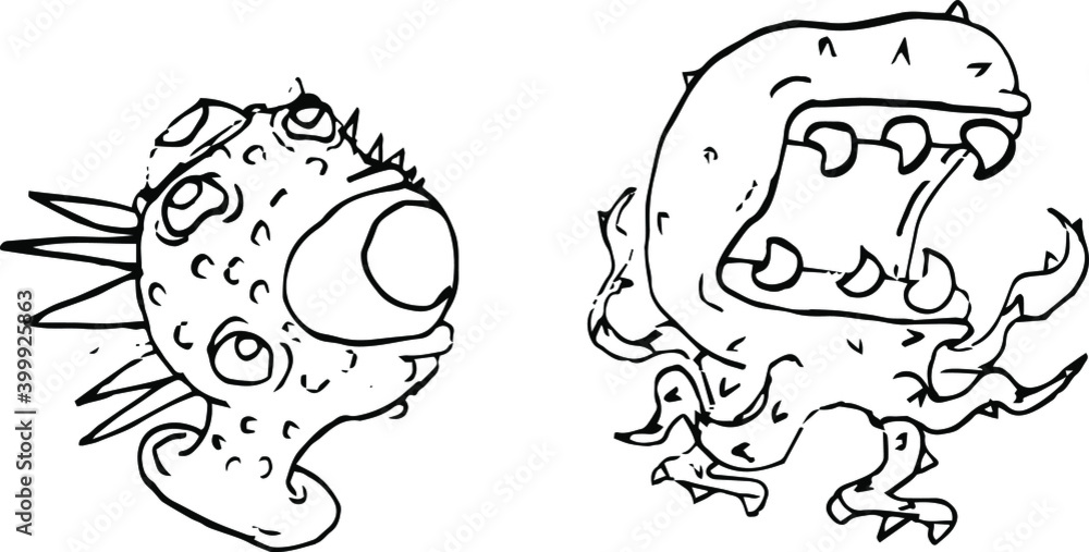 Vector drawing of scary monsters. Drawings of monsters. Stock Vector ...