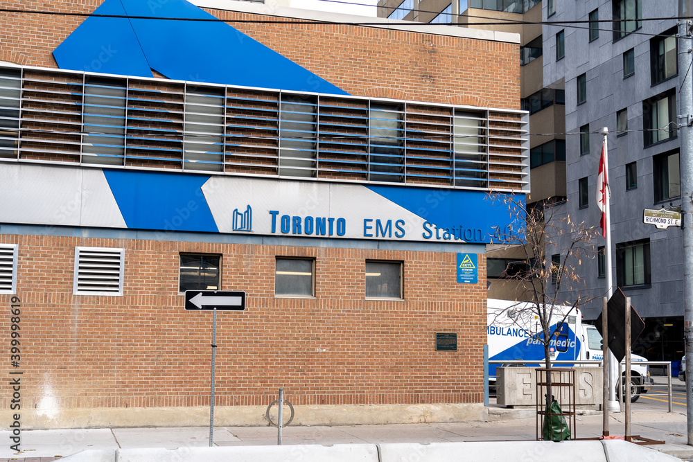 Toronto, Canada - November 9, 2020: Toronto EMS Station sign on the ...