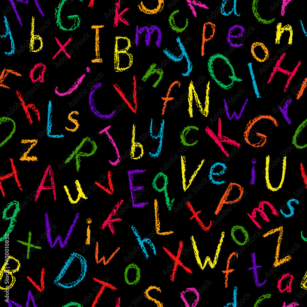 Crayon alphabet pattern. Children drawing style color letters ...