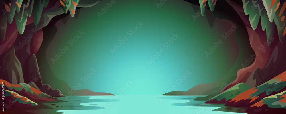 Cave - vector cartoon background. Cavern landscape with an underground ...