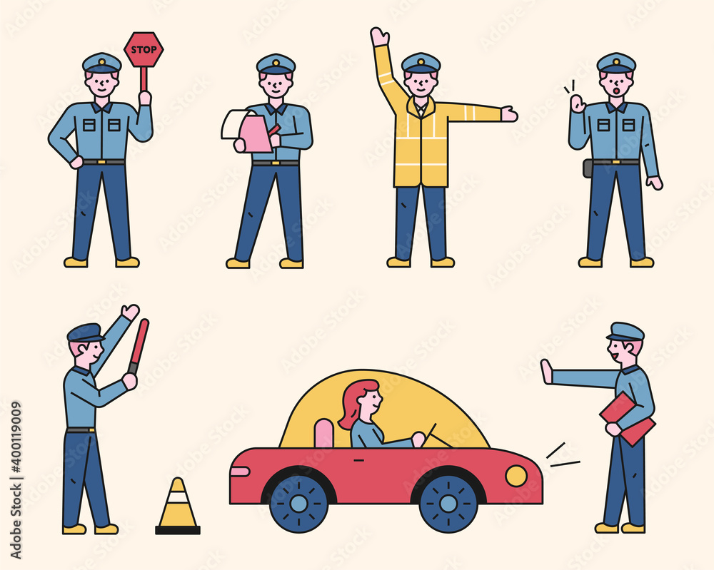 Cute traffic police character. Traffic police posing for road traffic ...