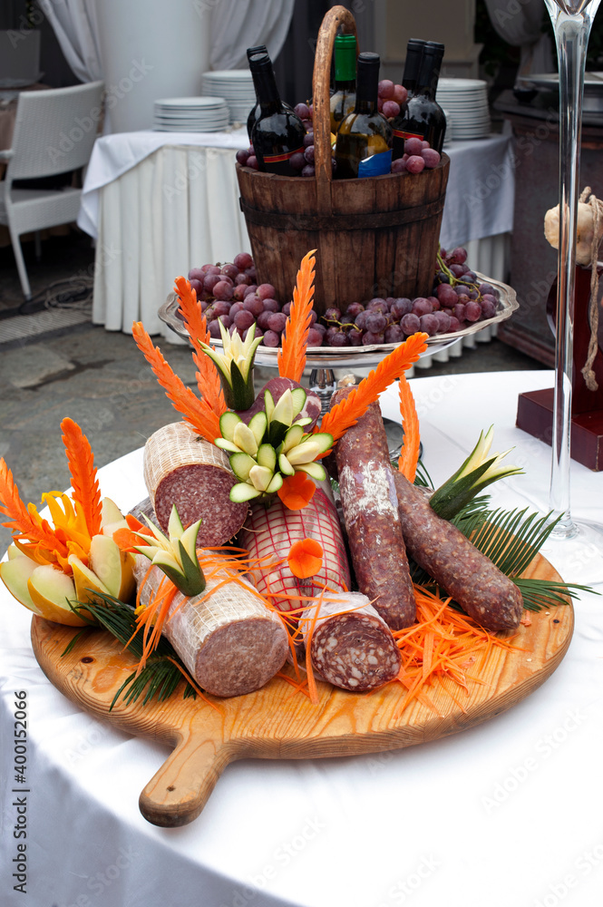 Appetizers ready for the servers to arrange the buffet. Table with some ...