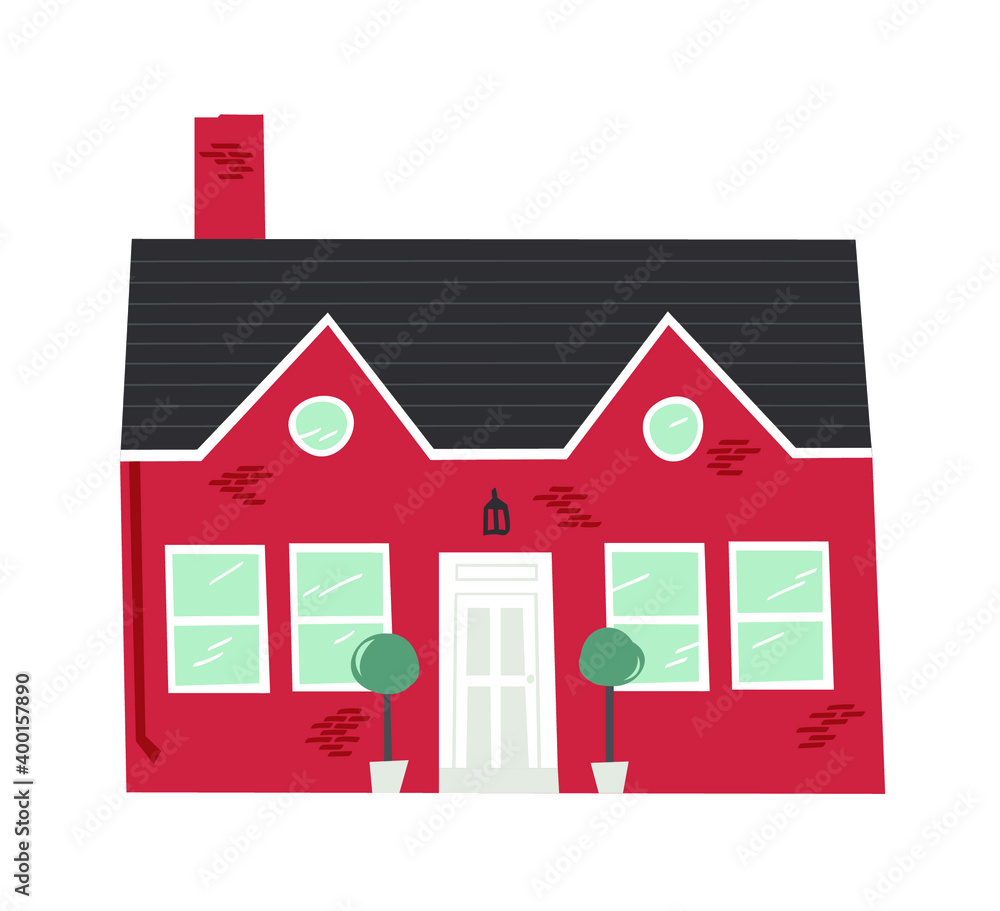 Hand Drawn Cartoon House on White Background Isolated. Flat style ...
