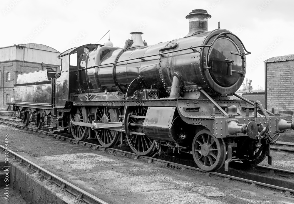 Steam engine on a railway track. Industrial revolution heritage. Stock ...