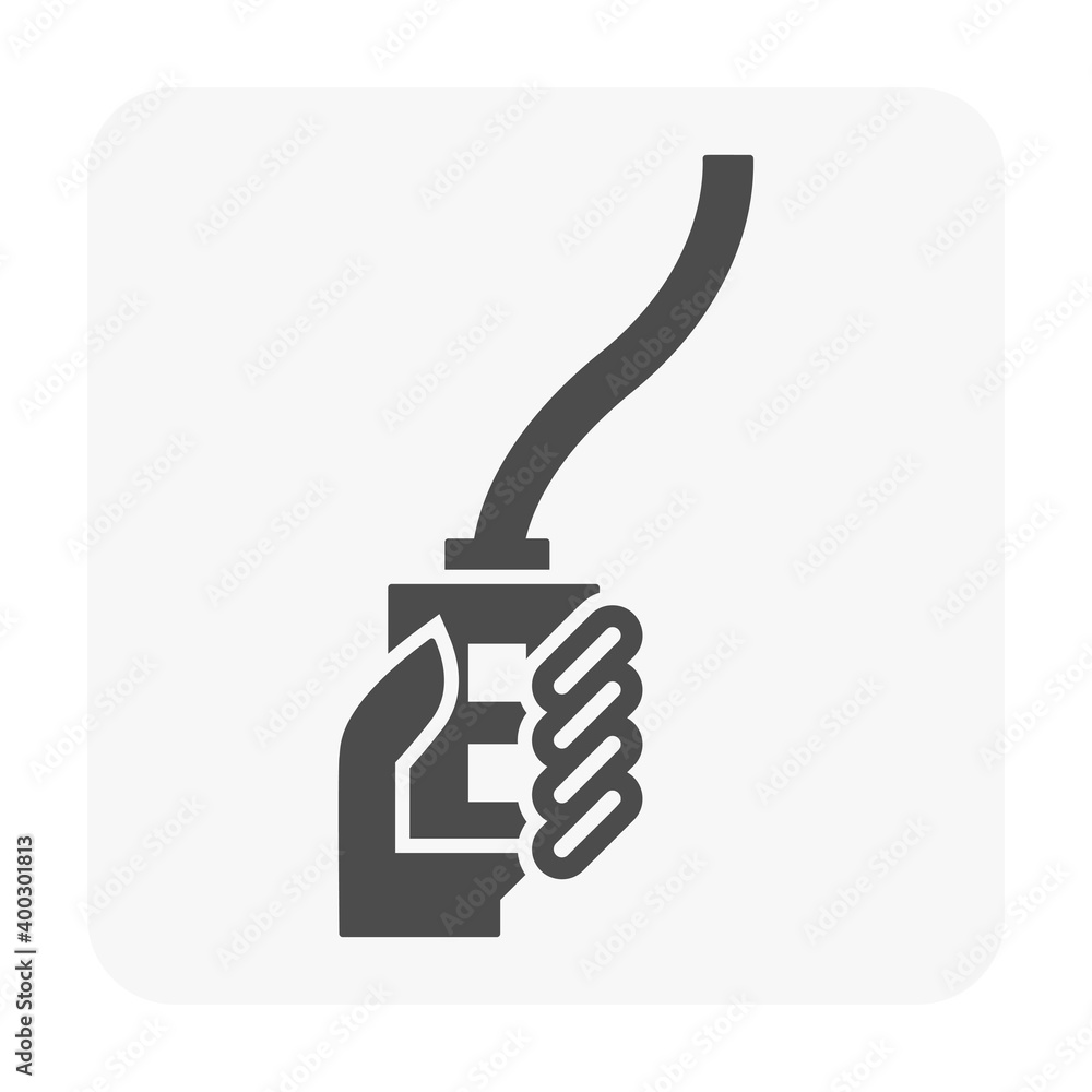 Remote control vector icon. Include hand of operator, button, cable ...