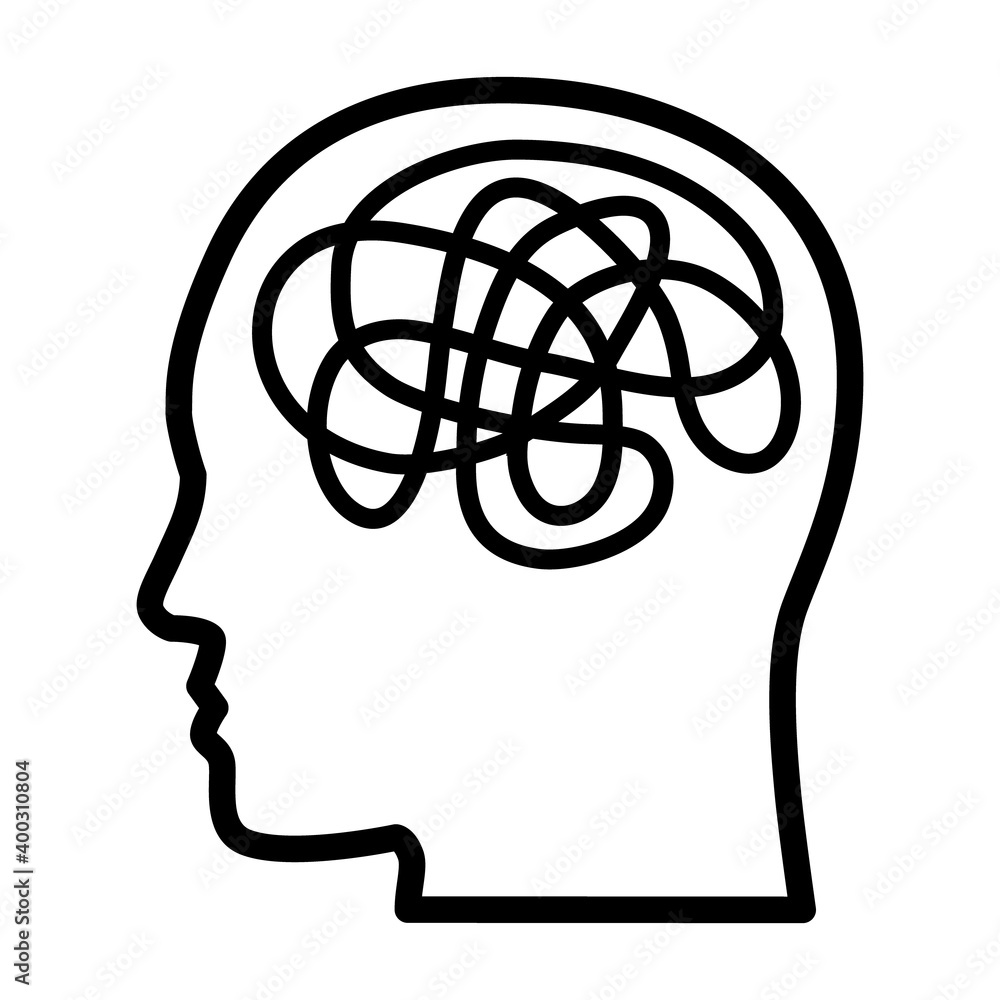 Mental illness, anxiety or mental disorder line art vector icon for ...