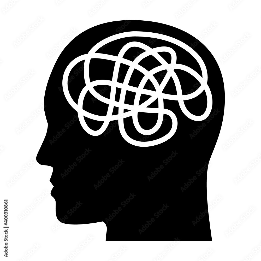 Mental illness, anxiety or mental disorder flat vector icon for mental ...