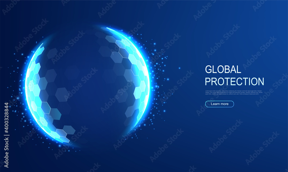 Power protective energy dome, shield on blue background. Inviolable ...