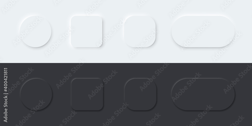 3D vector buttons neumorphic design. Geometric shapes: circle, square ...
