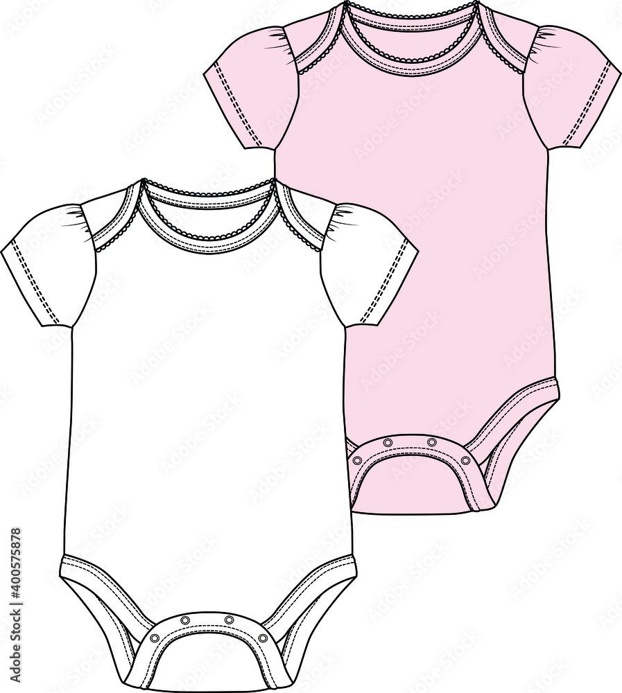 Baby bodysuit flat sketch template Stock Vector | Adobe Stock