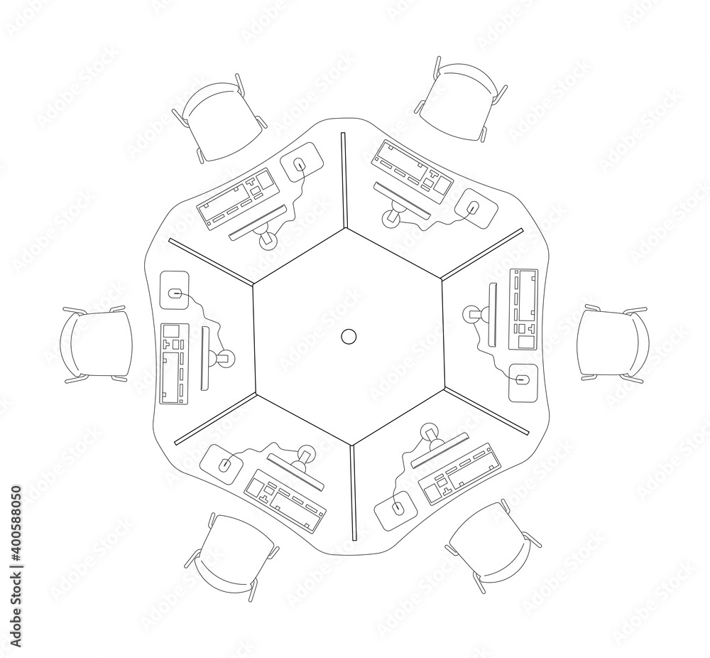 Image of office cubicle and workstation from above in 2D CAD drawing ...