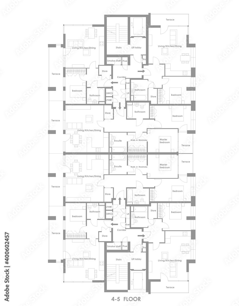 Ilustración de Stock 2d floor plan. Black white floor plan. Floor plan ...