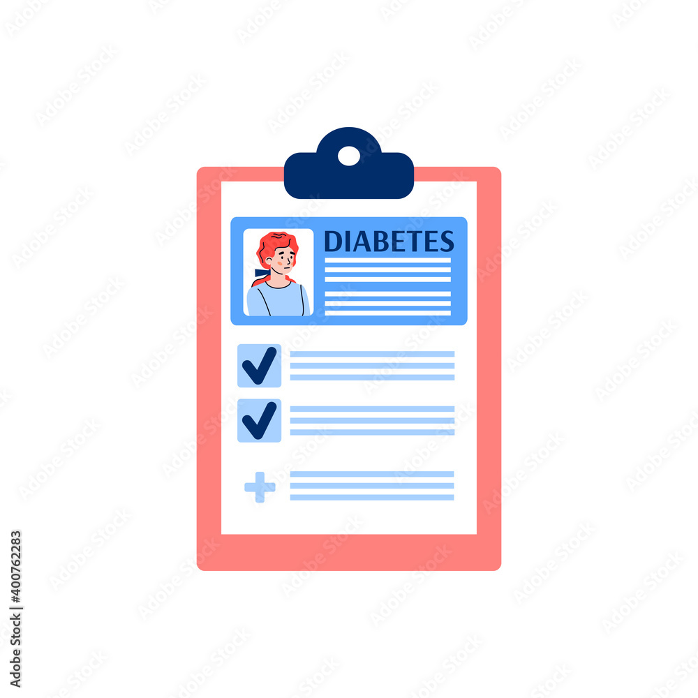 Clipboard with medical record of diabetic patient, flat cartoon vector ...