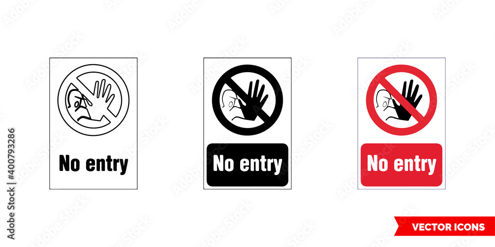 Prohibitory sign no entry icon of 3 types color, black and white ...