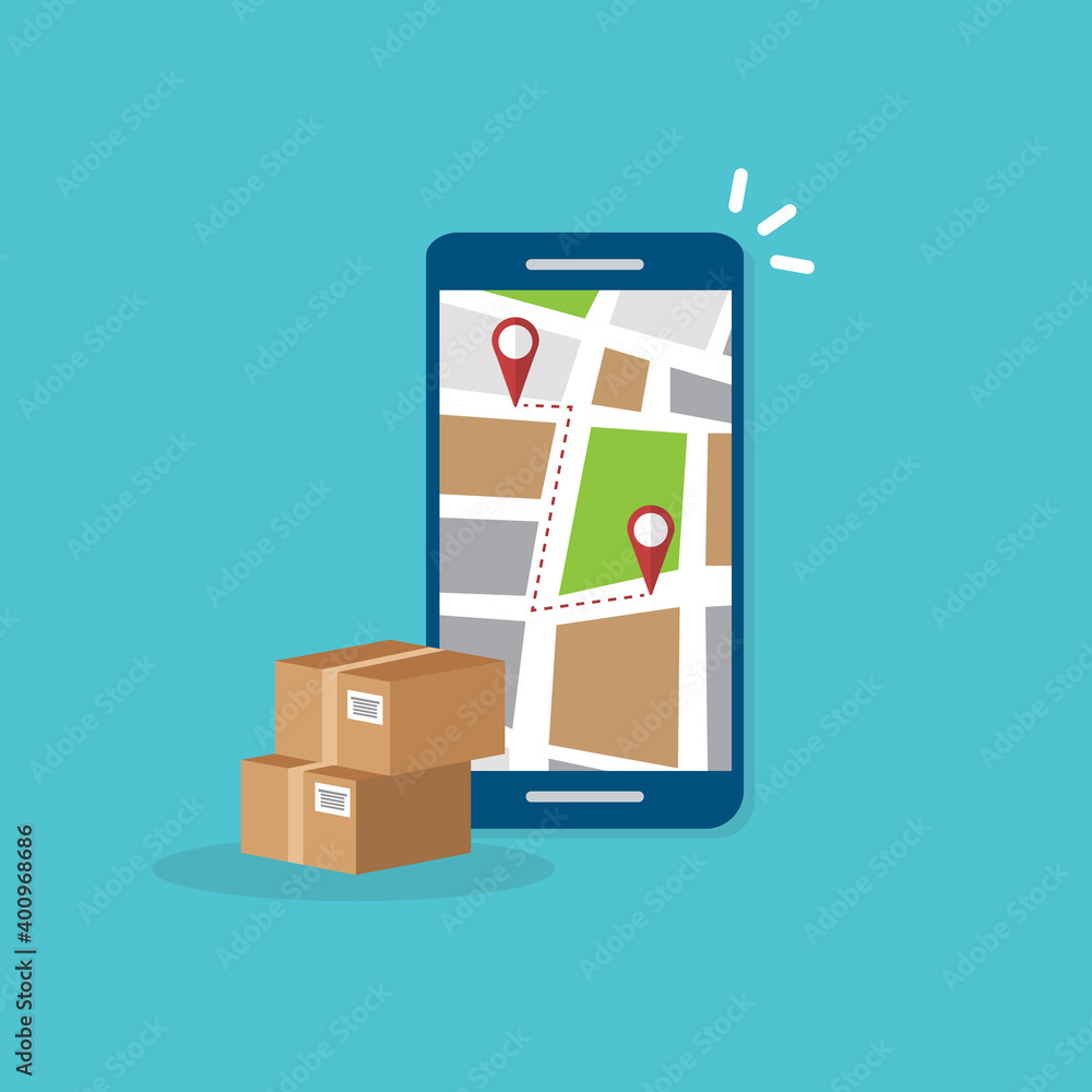 Parcel delivery tracking on cellphone or mobile phone. Smartphone ...
