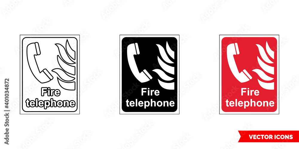 Fire fighting sign fire telephone icon of 3 types color, black and ...