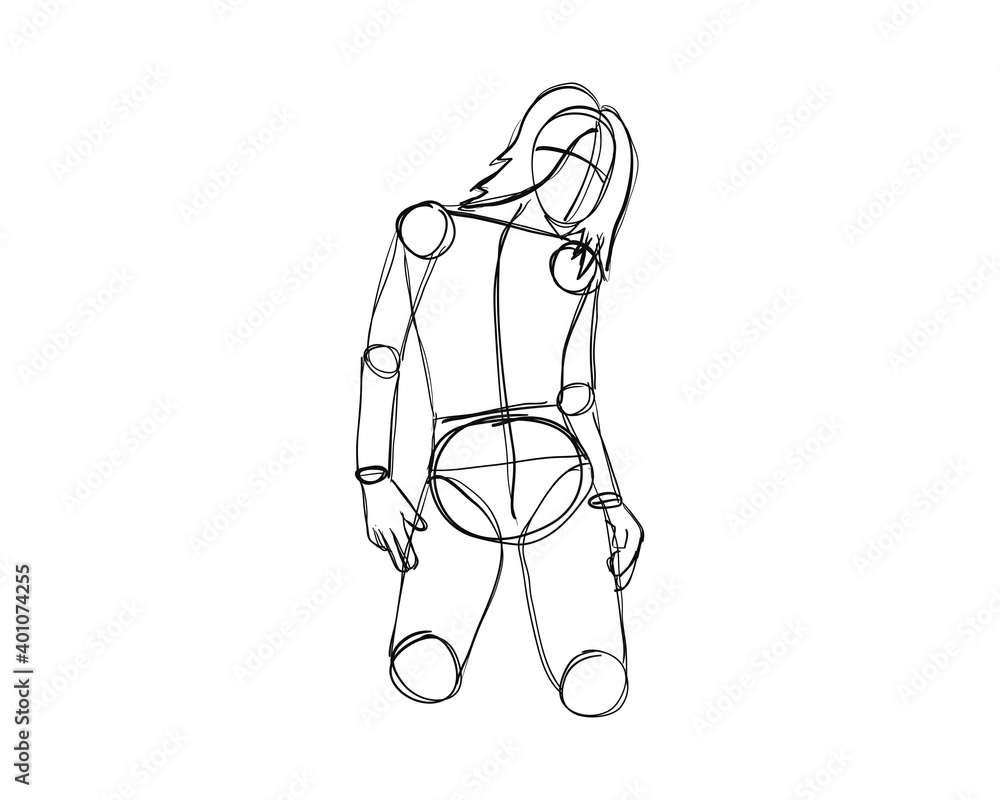 Vector illustration of Female Character Pose. Rough sketch of abstract ...