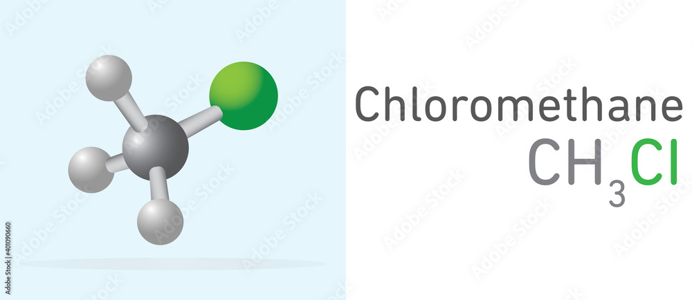 Chloromethane (CH3CI) gas molecule. Stick model. Structural Chemical ...