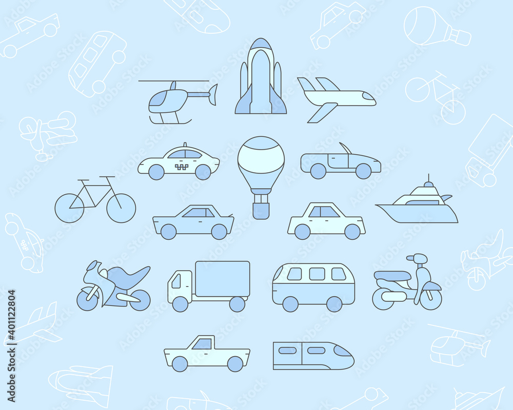 Transportation Icons set - Vector color symbols and outline of train ...
