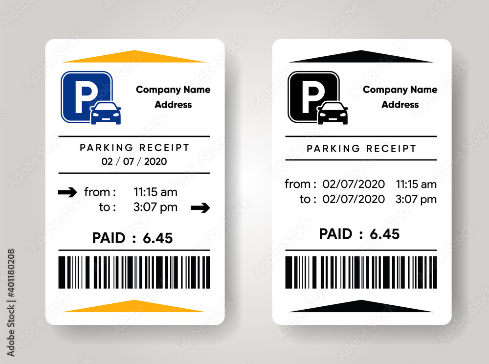 Parking receipt template. Check from parking meter mock up. Price for ...
