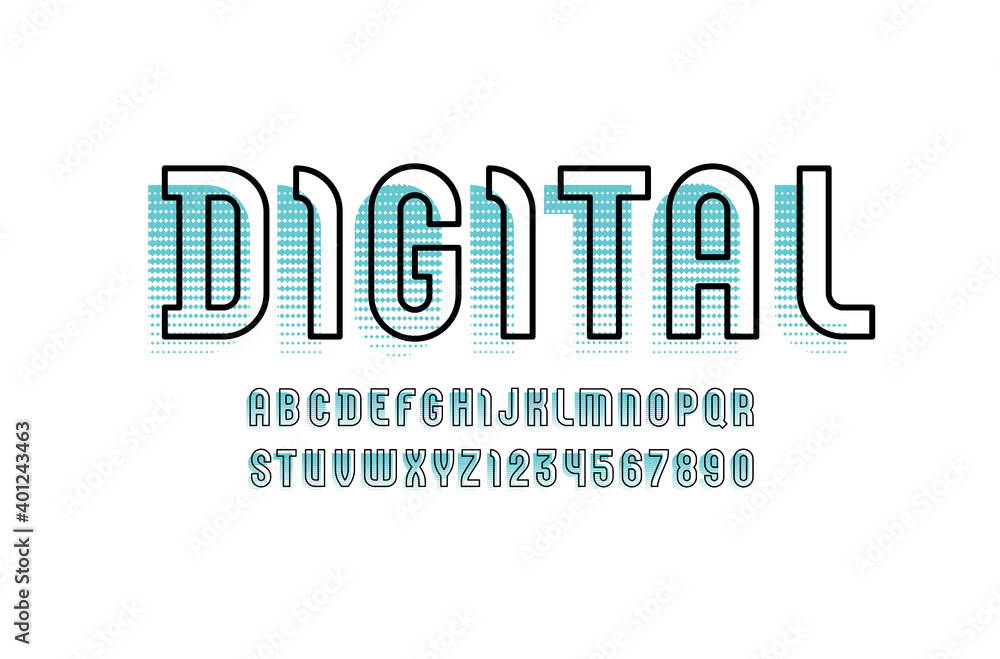Trend font sans serif, contour alphabet with shadow effect, letters and ...