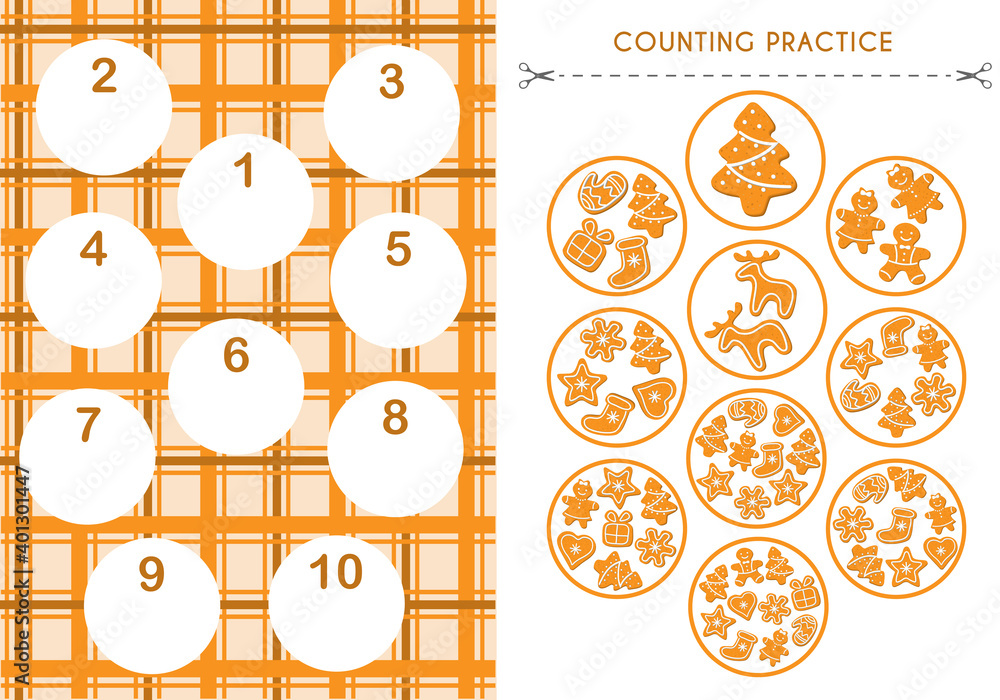 Counting practice for preschoolers. Cut out the plates of gingerbread ...