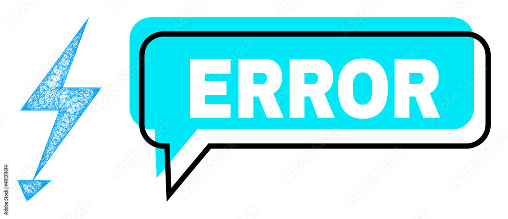 Conversation Error blue bubble frame and crossing mesh electric strike ...