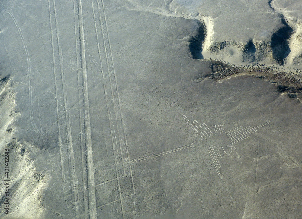 Nazca Geoglyph Hummingbird in Nasca valley plateau Peru Andes ...
