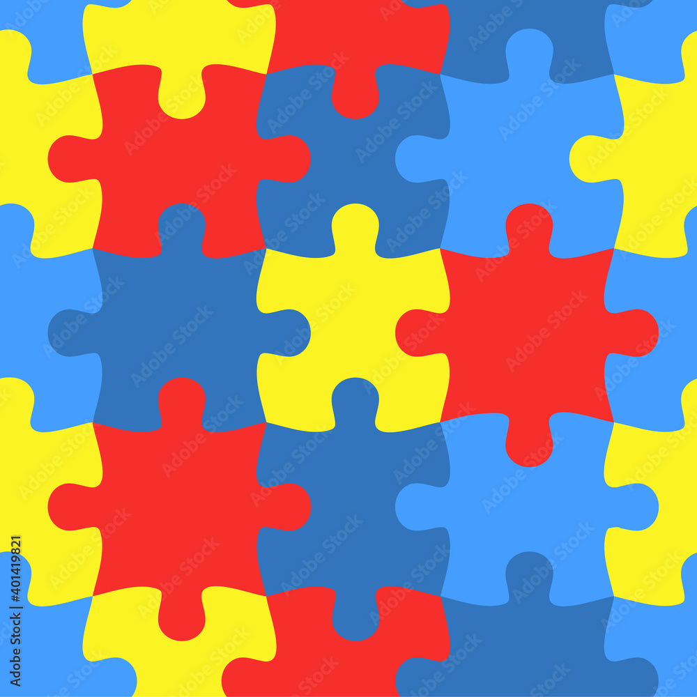 Colorful jigsaw. Seamless puzzle pattern. Autism background. World ...