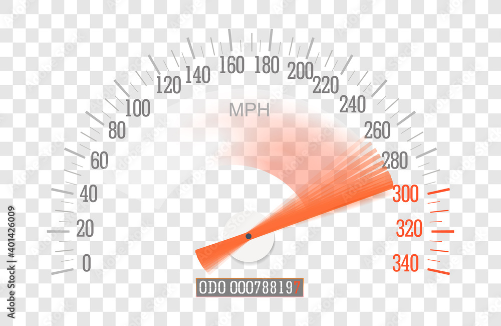 Speedometer with a fast moving arrow on a transparent background for ...