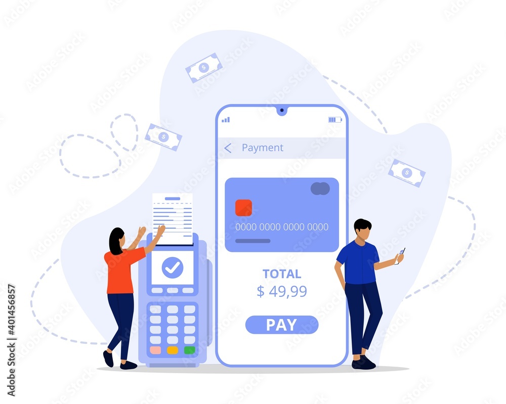 Vector Illustration, Mobile Payment Concept, Showing how user pay ...