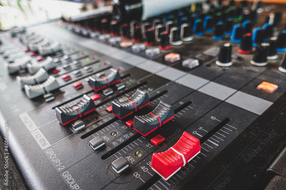Od adjusters of a mixing console, sound mixer. It is used for audio ...