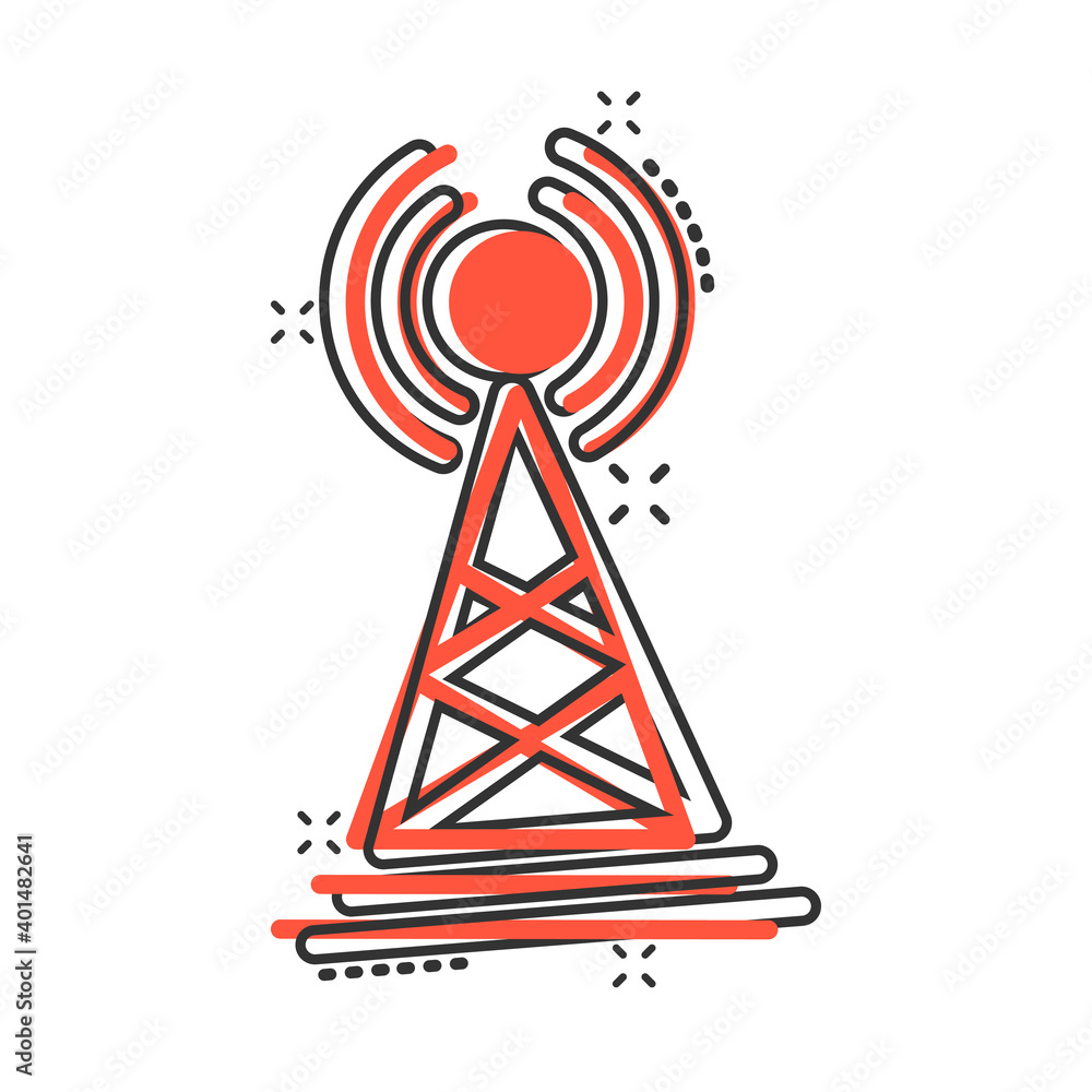 Antenna tower icon in comic style. Broadcasting cartoon vector ...