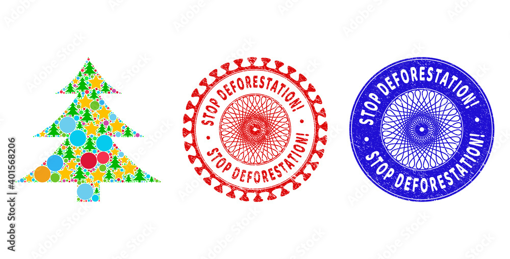 Fir-tree mosaic of New Year symbols, such as stars, fir trees, colored ...