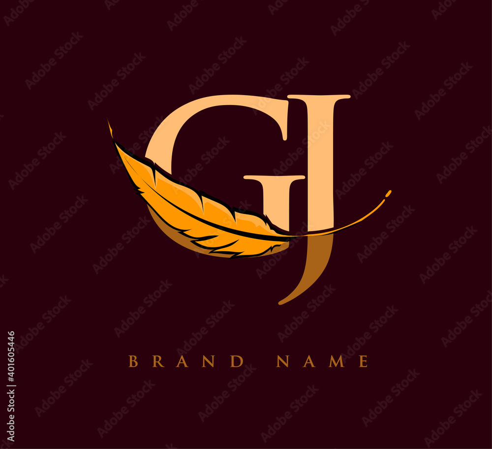 Initial letter GJ logo with Feather Company Name, Simple and Clean ...