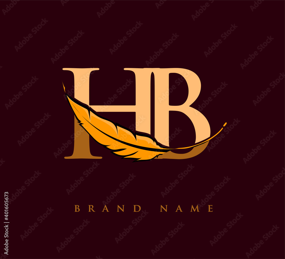 Initial letter HB logo with Feather Company Name, Simple and Clean ...