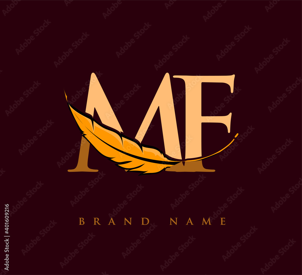 Initial letter MF logo with Feather Company Name, Simple and Clean ...