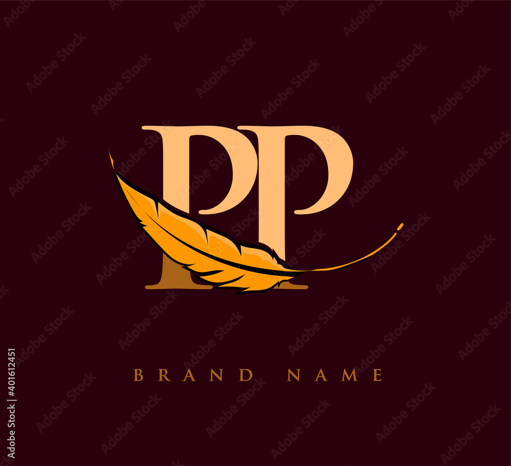 Initial letter PP logo with Feather Company Name, Simple and Clean ...