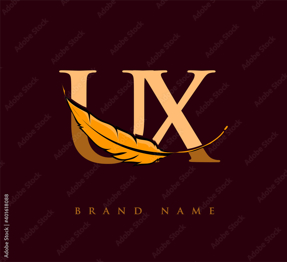 Initial letter UX logo with Feather Company Name, Simple and Clean ...