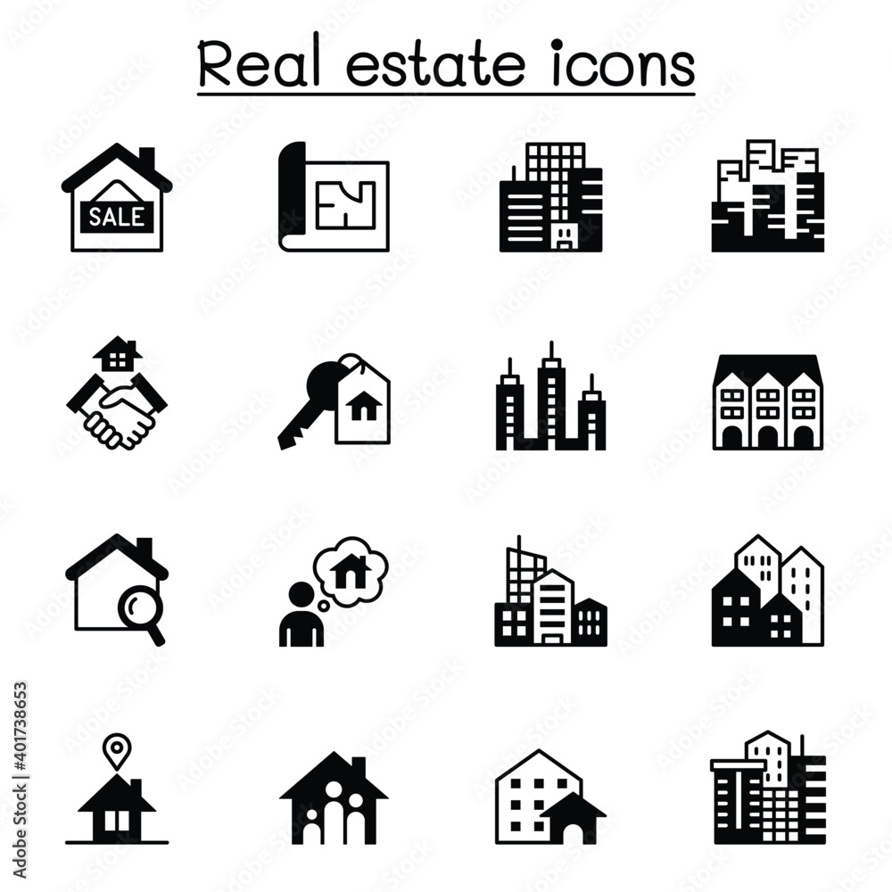 Set of Real estate related vector icons. contains such Icons as ...