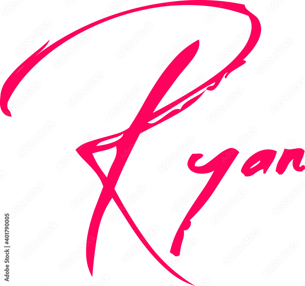 Ryan Female Name in Dork Pink Cursive Typography Text Stock Vector ...