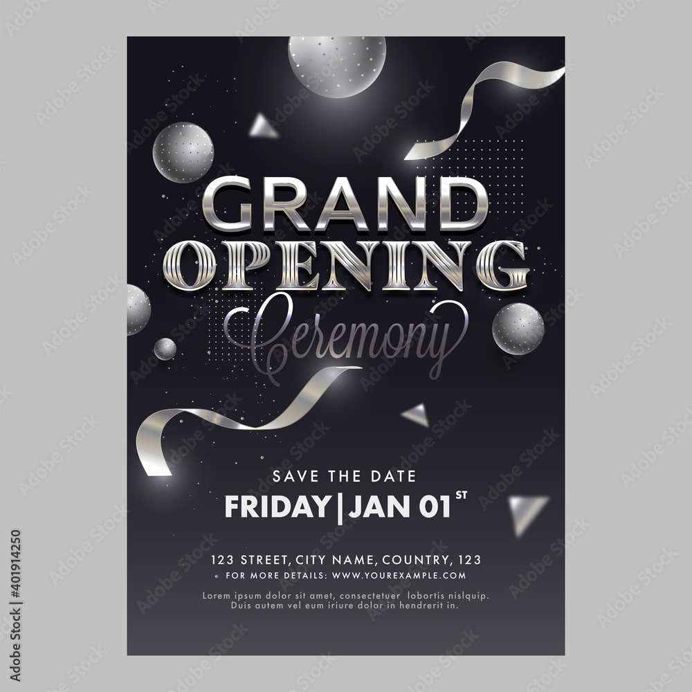 Grand Opening Ceremony Template Or Flyer Design With 3D Spheres In ...
