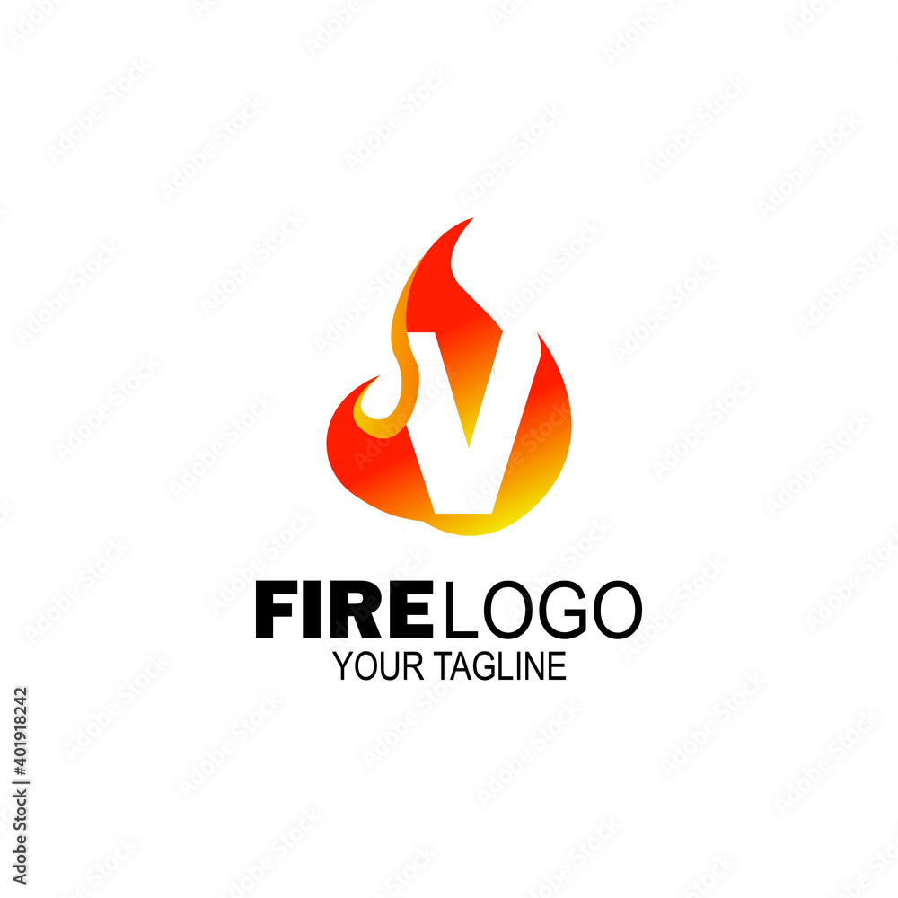 Stock-Vektorgrafik „initial Letter V fire logo design. fire company ...