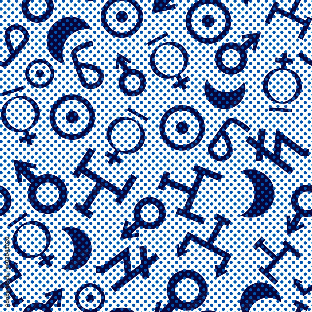 Pattern seamless of symbols of planets. Vector symbols of the Sun, Moon ...