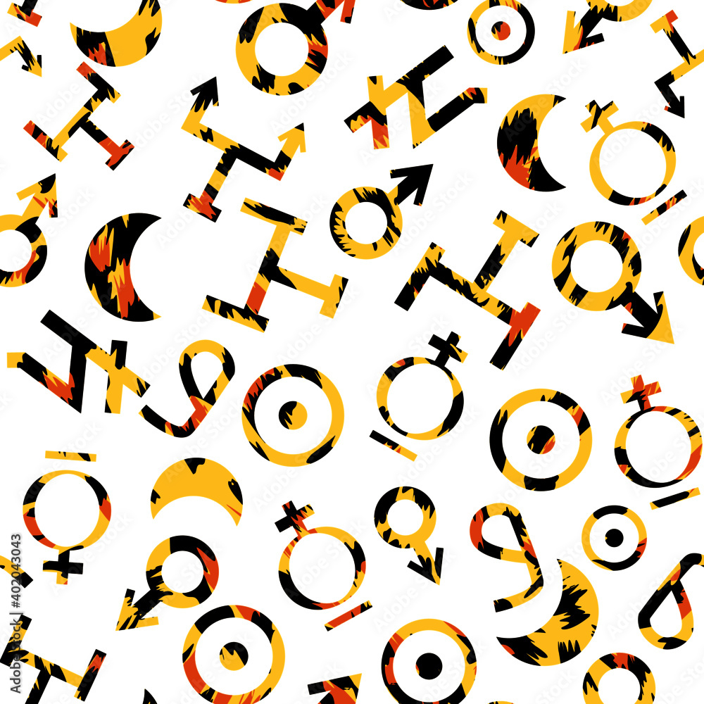 Pattern seamless of animal print symbols of planets. Vector symbols of ...